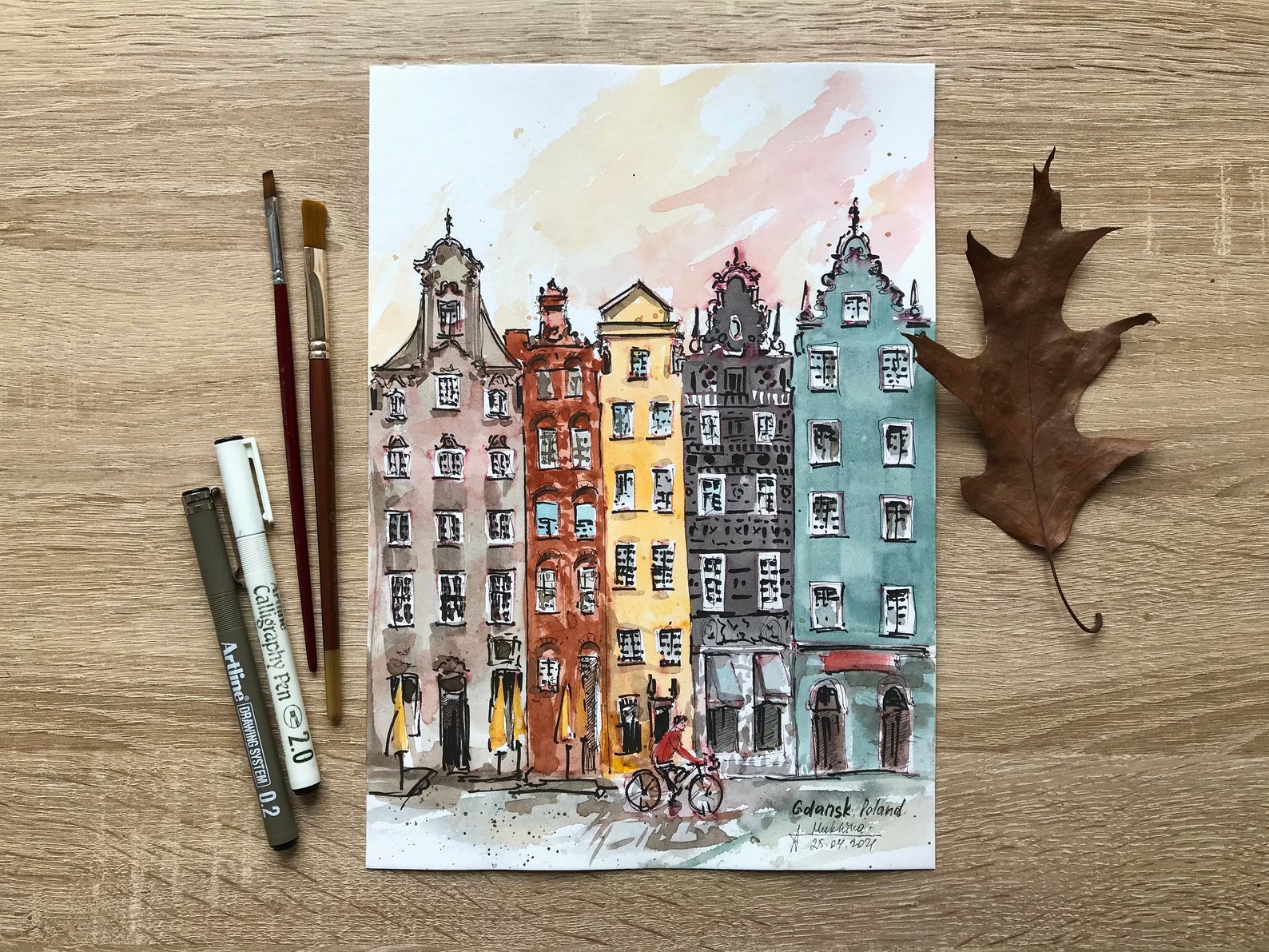 Gdansk Poland Watercolor Painting ORIGINAL European Houses Old City ...