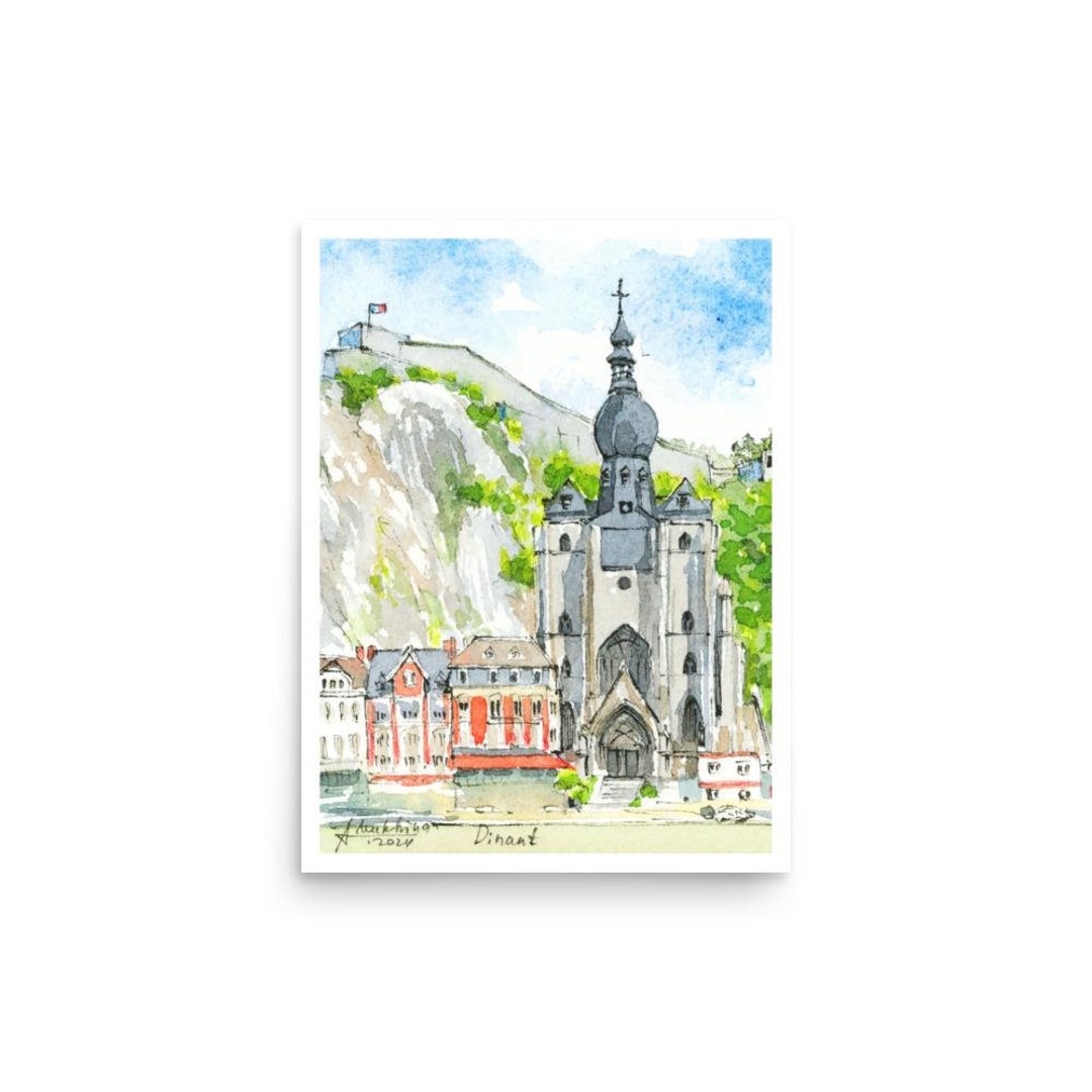 Belgium Art Print Dinant Castle Poster Wall Art From Original Hand ...