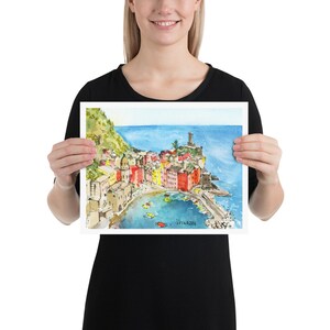 Cinque Terre POSTER Vernazza Wall Art Print From Original Watercolor by Anamustudio - Etsy