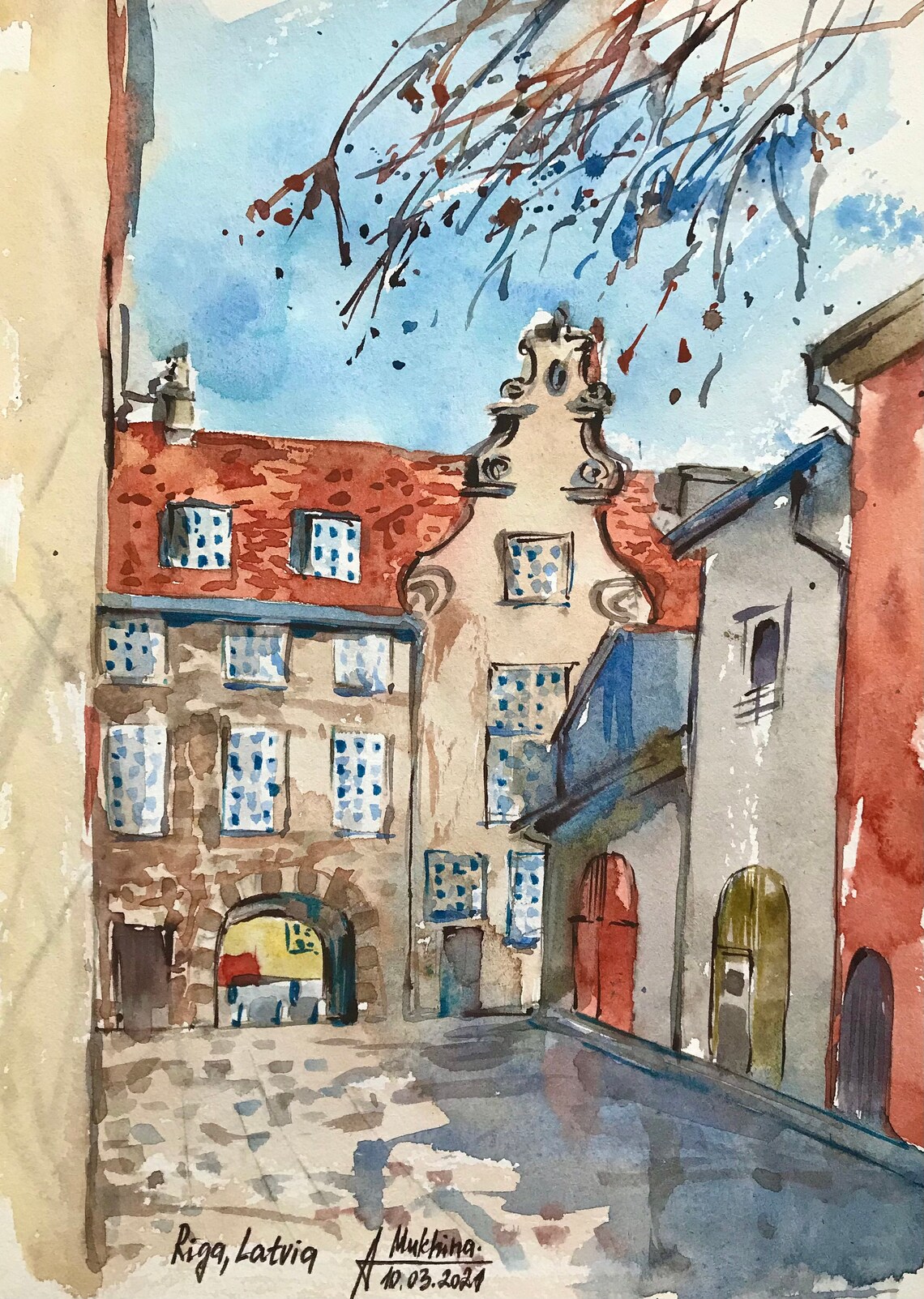 Latvia art original painting Riga cityscape Europe fine art | Etsy