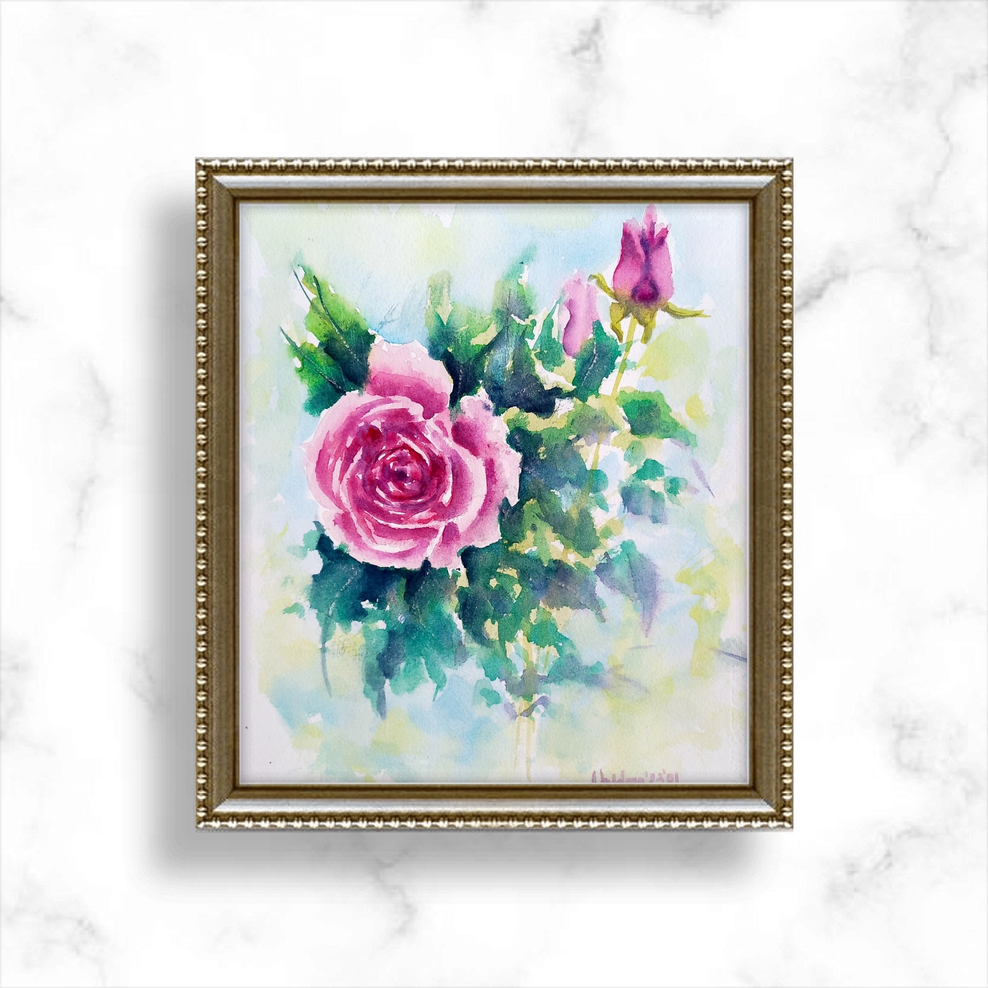 Pink Roses Original Watercolor Paintingroses Artworkfloral - Etsy