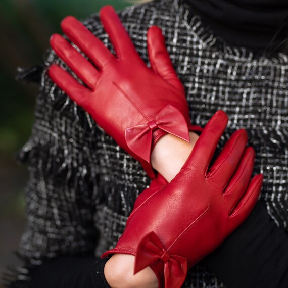 Avellino Women s Leather Gloves in Rosso Nappa Leather Etsy Canada