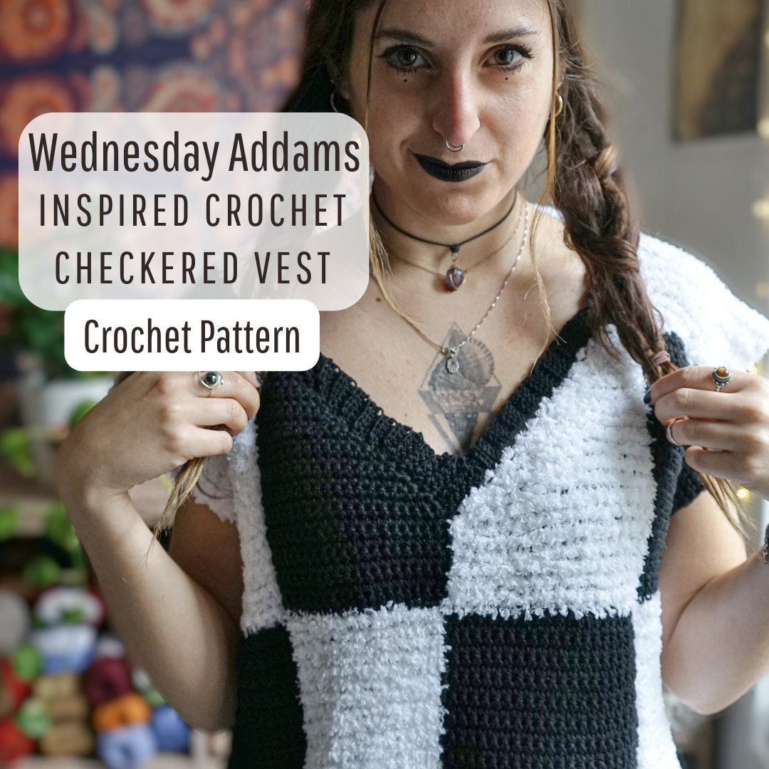 Wednesday Addams Inspired Crochet Checkered Vest Pattern - Etsy