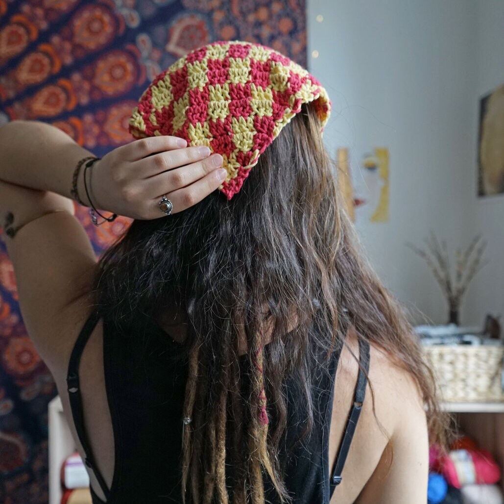 Checkered Bandana Crochet Pattern Trendy DIY Head Scarf - Etsy