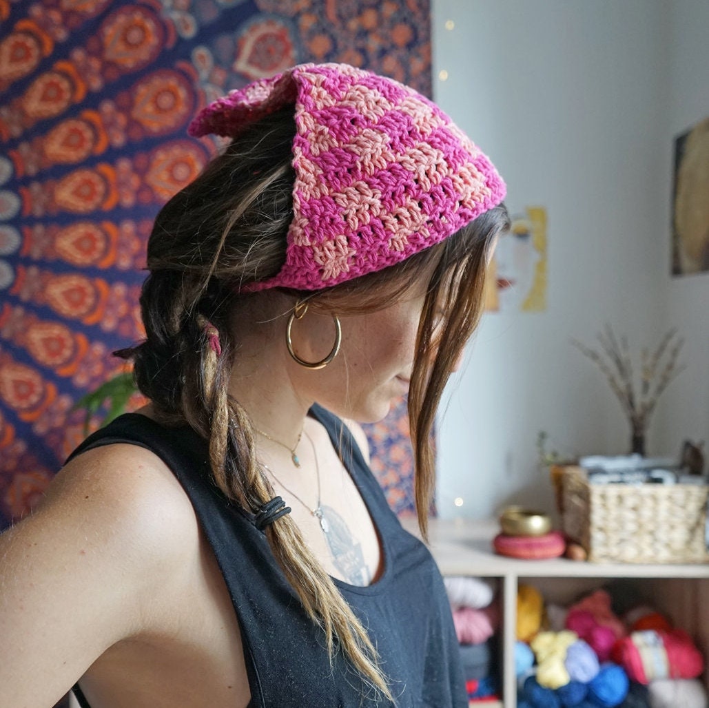 Checkered Bandana Crochet Pattern Trendy DIY Head Scarf - Etsy