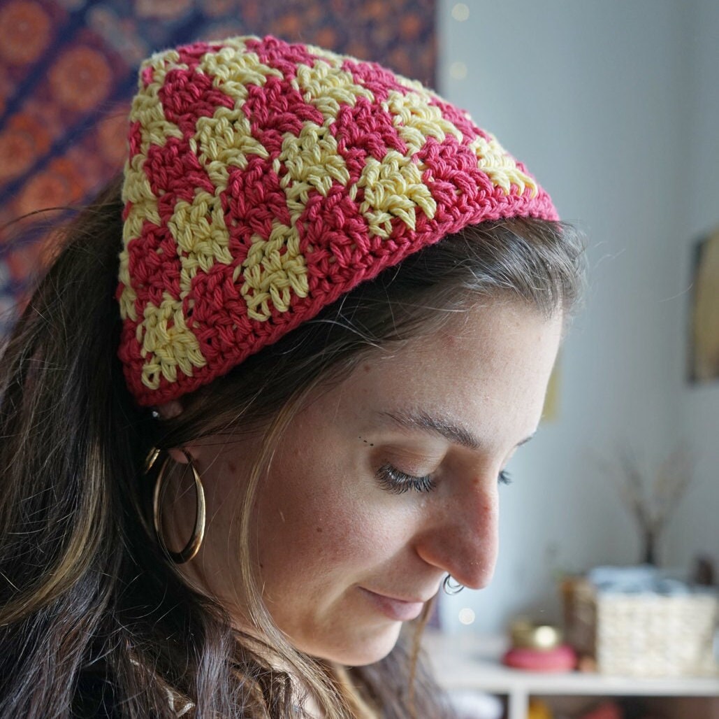 Checkered Bandana Crochet Pattern Trendy DIY Head Scarf - Etsy