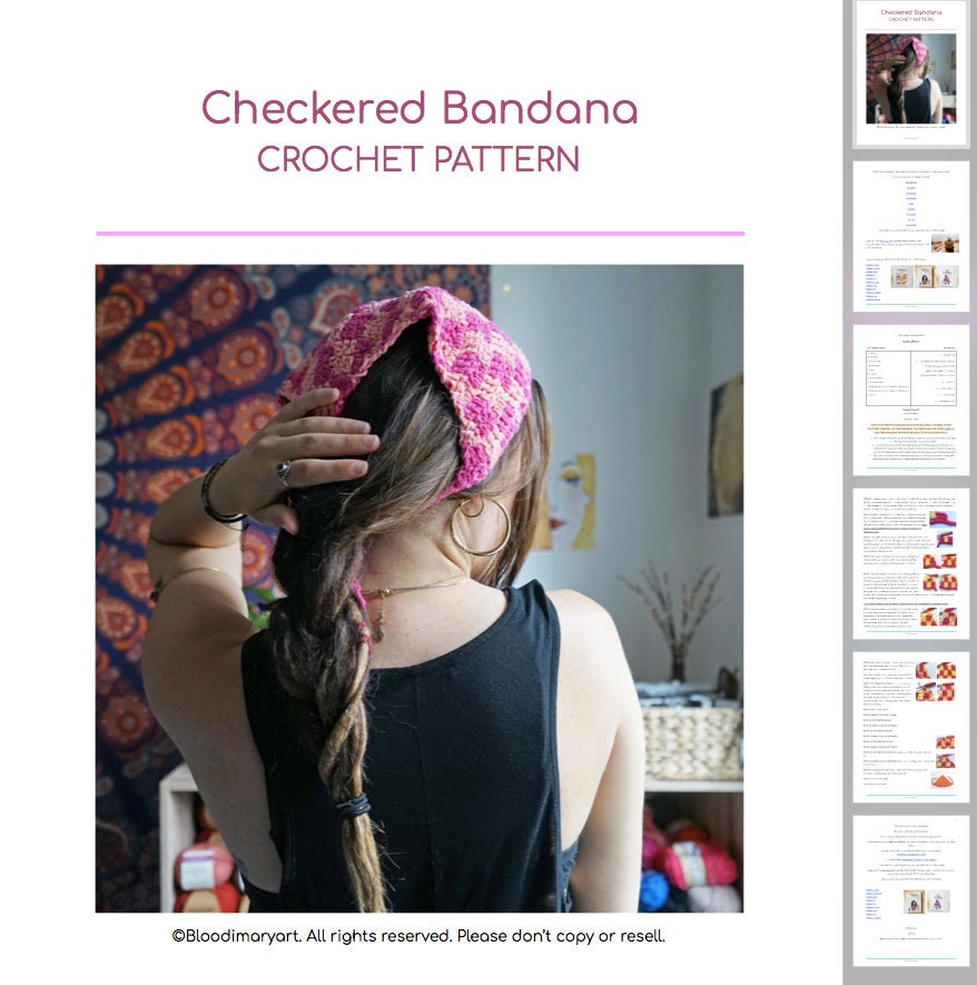 Checkered Bandana Crochet Pattern Trendy DIY Head Scarf - Etsy