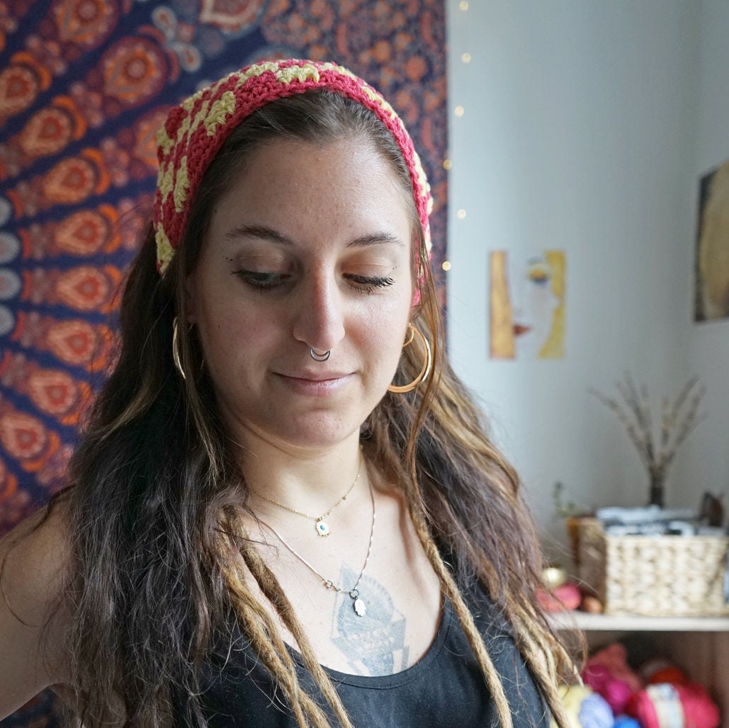 Checkered Bandana Crochet Pattern Trendy DIY Head Scarf - Etsy