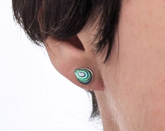 Abalone Shell and Sterling Silver Detail Stud Earrings - Etsy