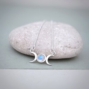 Triple Moon Necklace in Sterling Silver and Blue Moonstone, 3 Moons ...