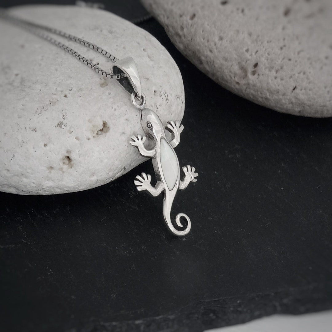 Gecko Pendant in Sterling Silver With Mother of Pearl, Salamander ...