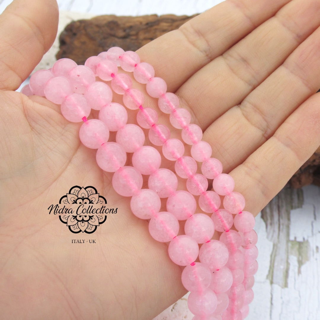 Rose quartz round stone Beads Full strand of Pink quartz - Etsy Polska