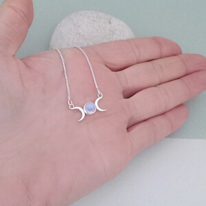 Triple Moon Necklace in Sterling Silver and Blue Moonstone, 3 Moons ...