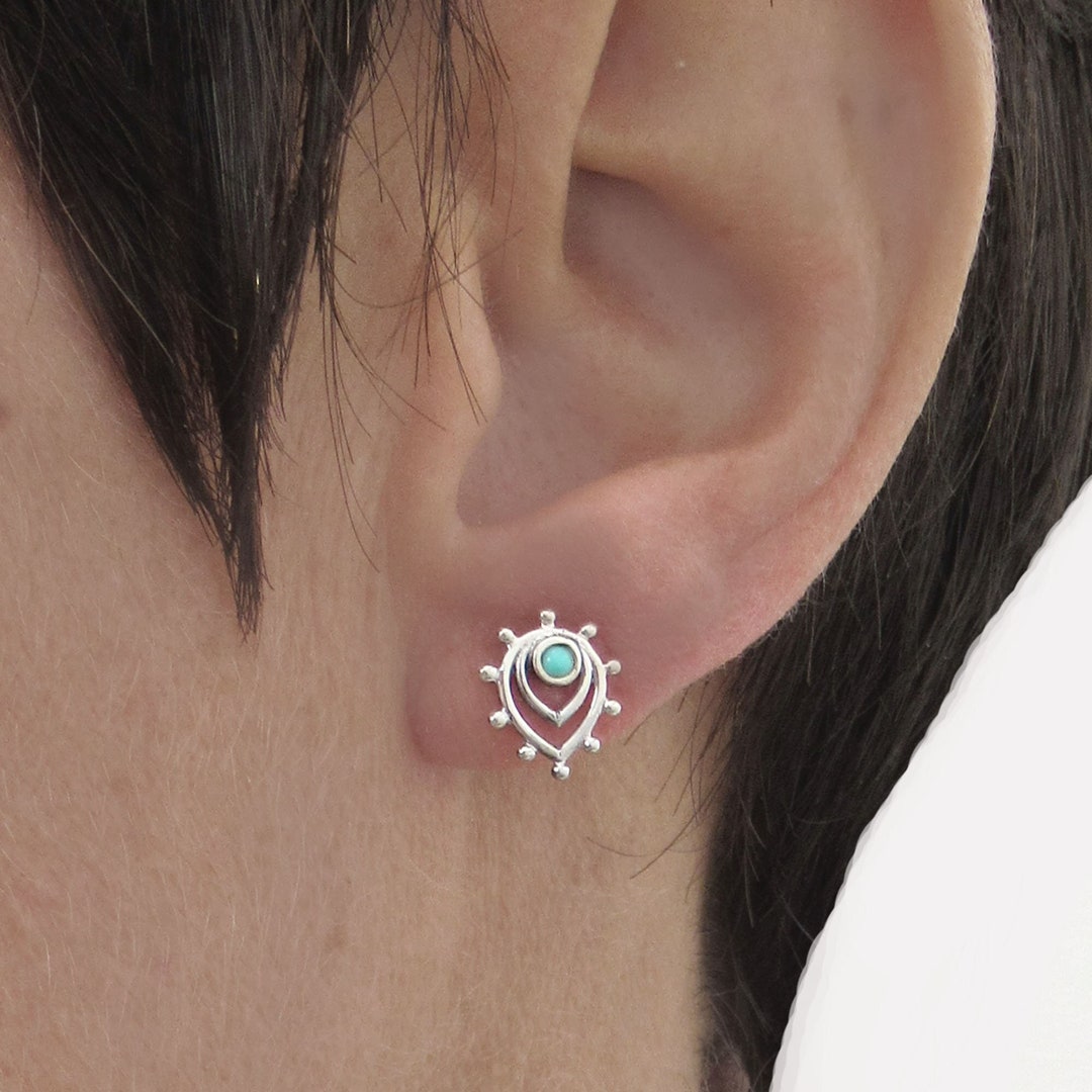 Dainty Tribal Studs in Sterling Silver Bindi Teardrop Ear - Etsy