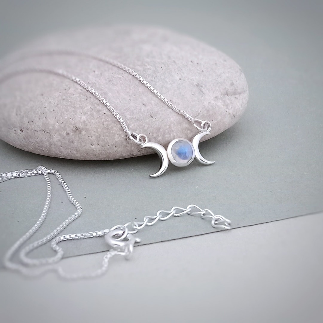 Triple Moon Necklace in Sterling Silver and Blue Moonstone, 3 Moons ...