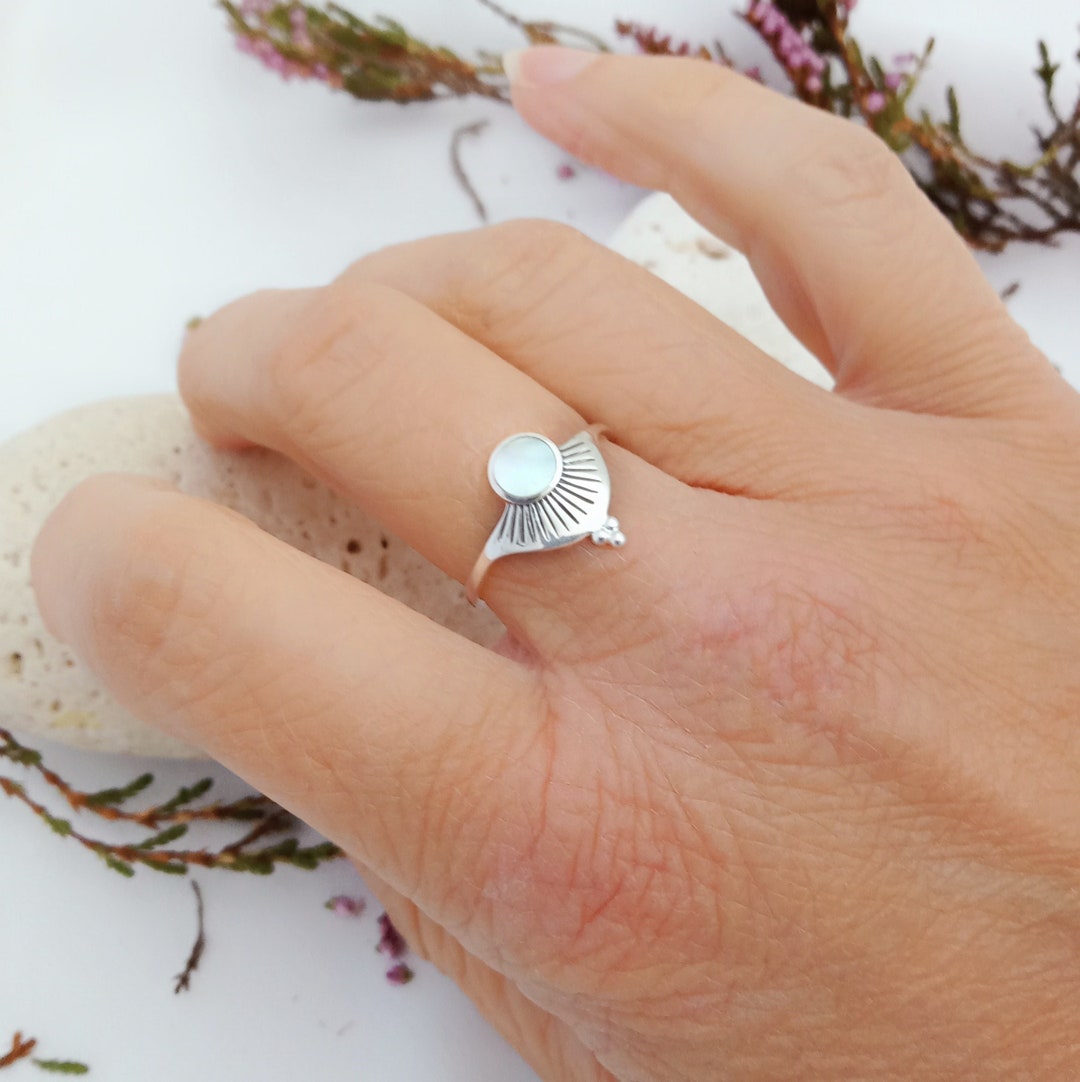 Mother of Pearl Semi Circle Ring in Sterling Silver, Natural Sea Shell ...