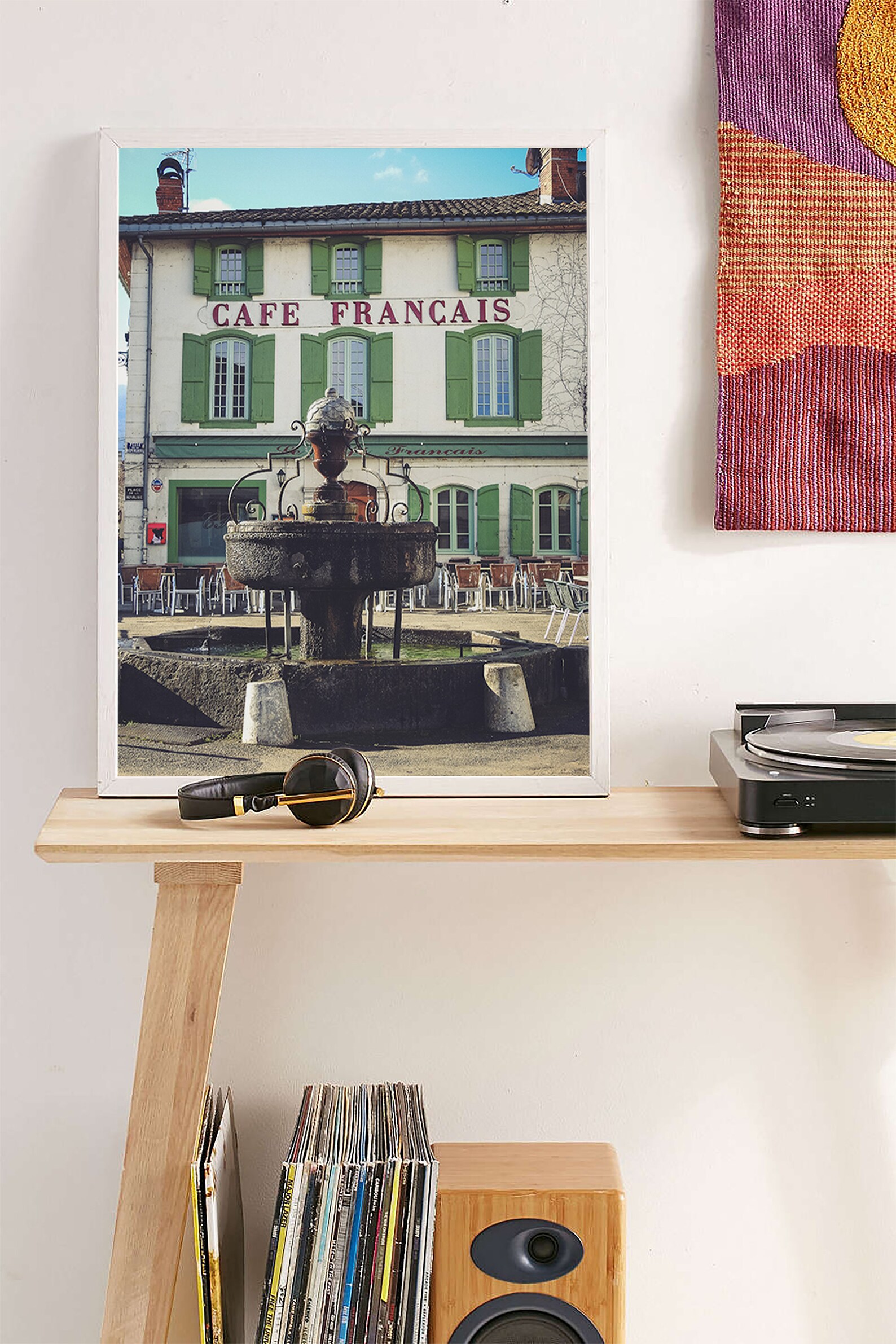 French Urban Landscape, Traditional Cafe Place and Antique Fountain ...