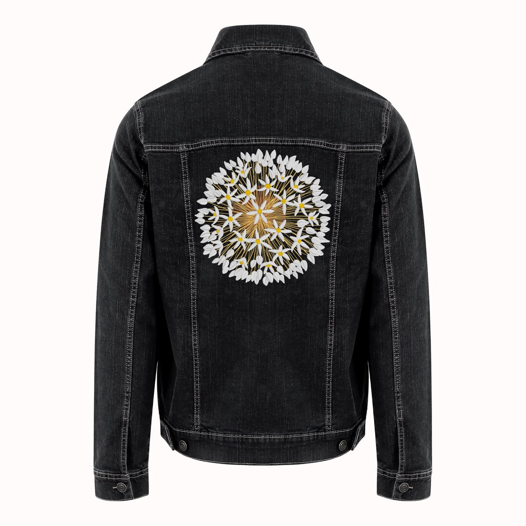 Embroidered Intricate Flower Circle Denim Jacket, Available in 3 ...