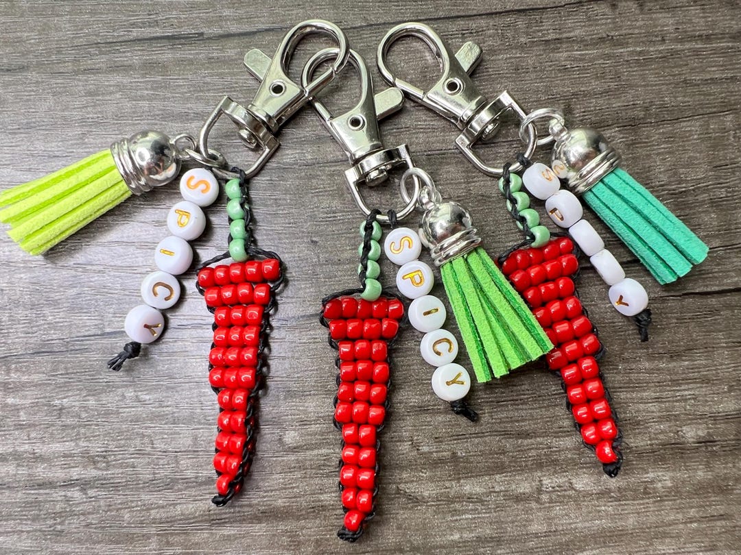 Beaded Chili Pepper Keychain: Handmade Glass Bead Tassel Bag Charm - Etsy