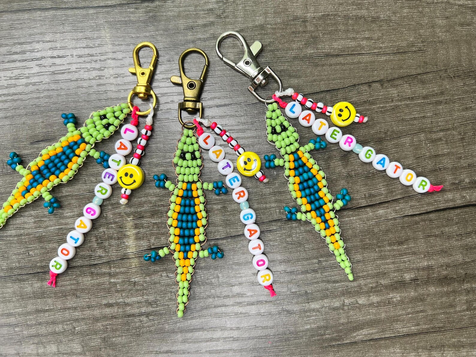 Beaded Alligator Keychain: 'later Gator' Bag Charm With Smiley Face - Etsy