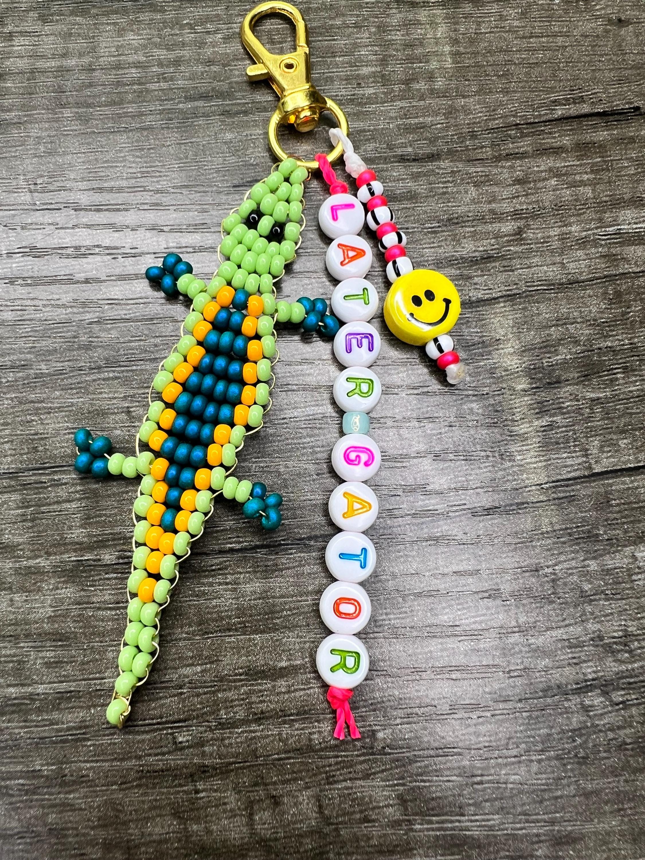 Beaded Alligator Keychain: 'later Gator' Bag Charm With Smiley Face - Etsy