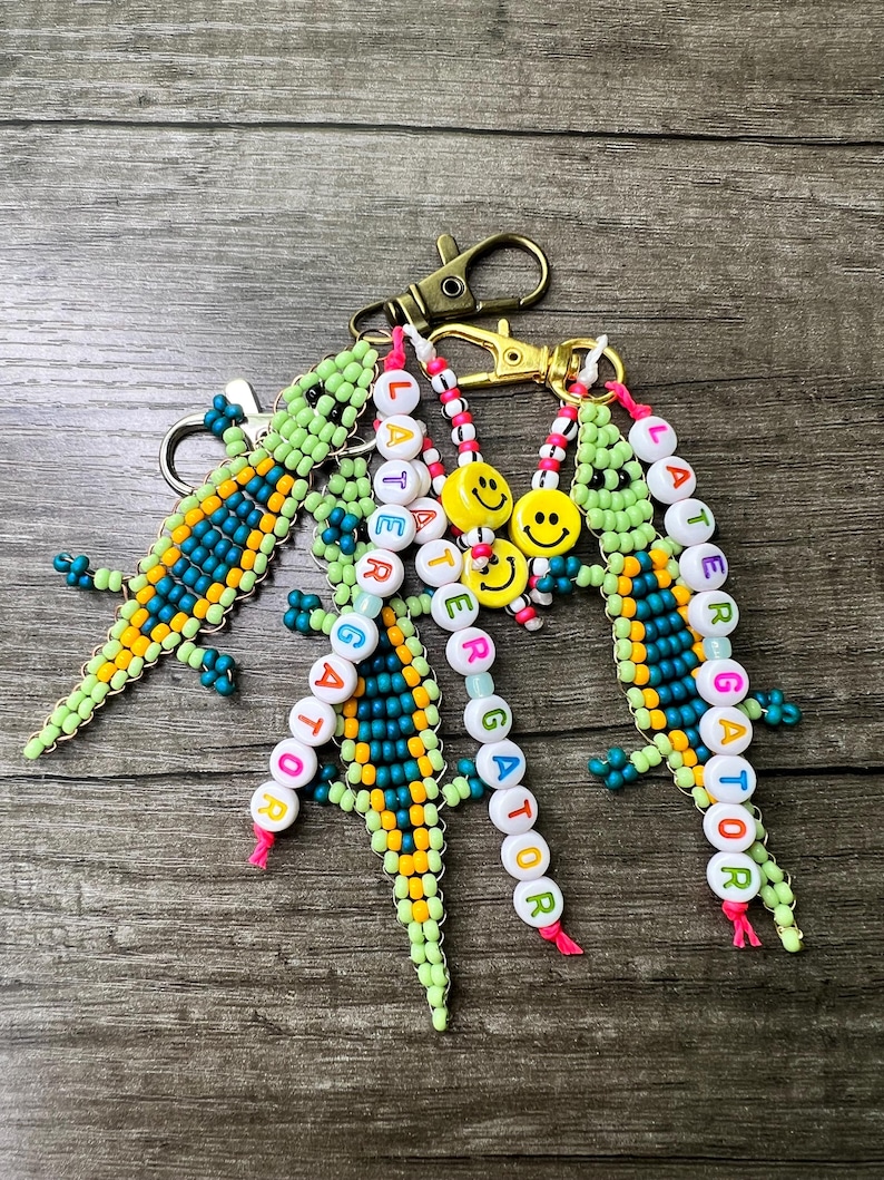 Beaded Alligator Keychain: 'later Gator' Bag Charm With Smiley Face - Etsy