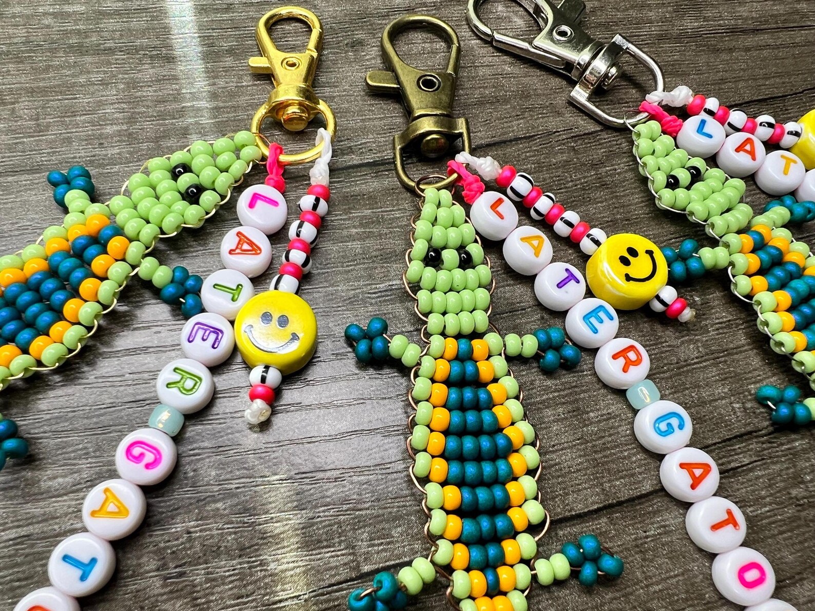 Beaded Alligator Keychain: 'later Gator' Bag Charm With Smiley Face - Etsy