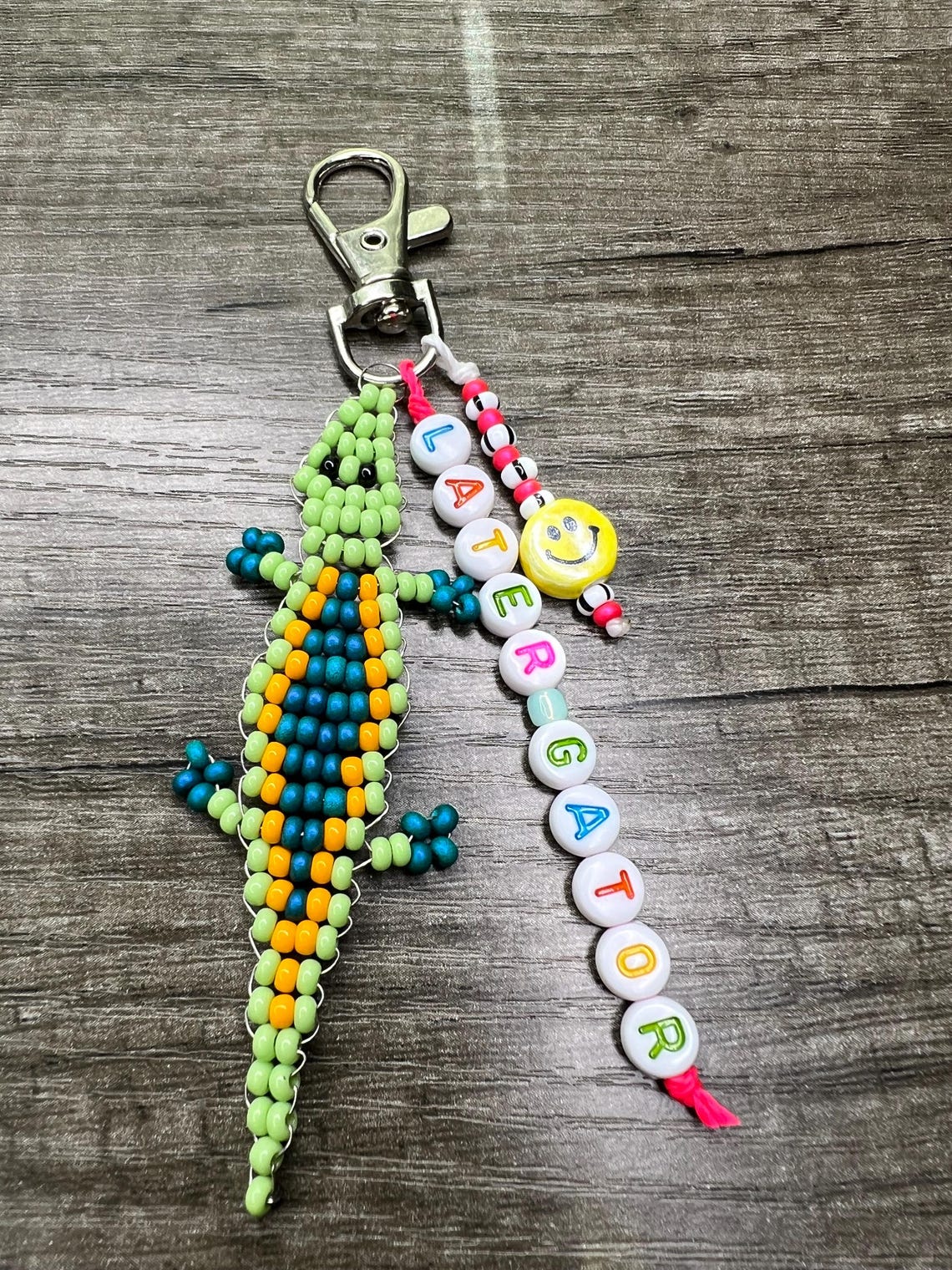 Beaded Alligator Keychain: 'later Gator' Bag Charm With Smiley Face - Etsy