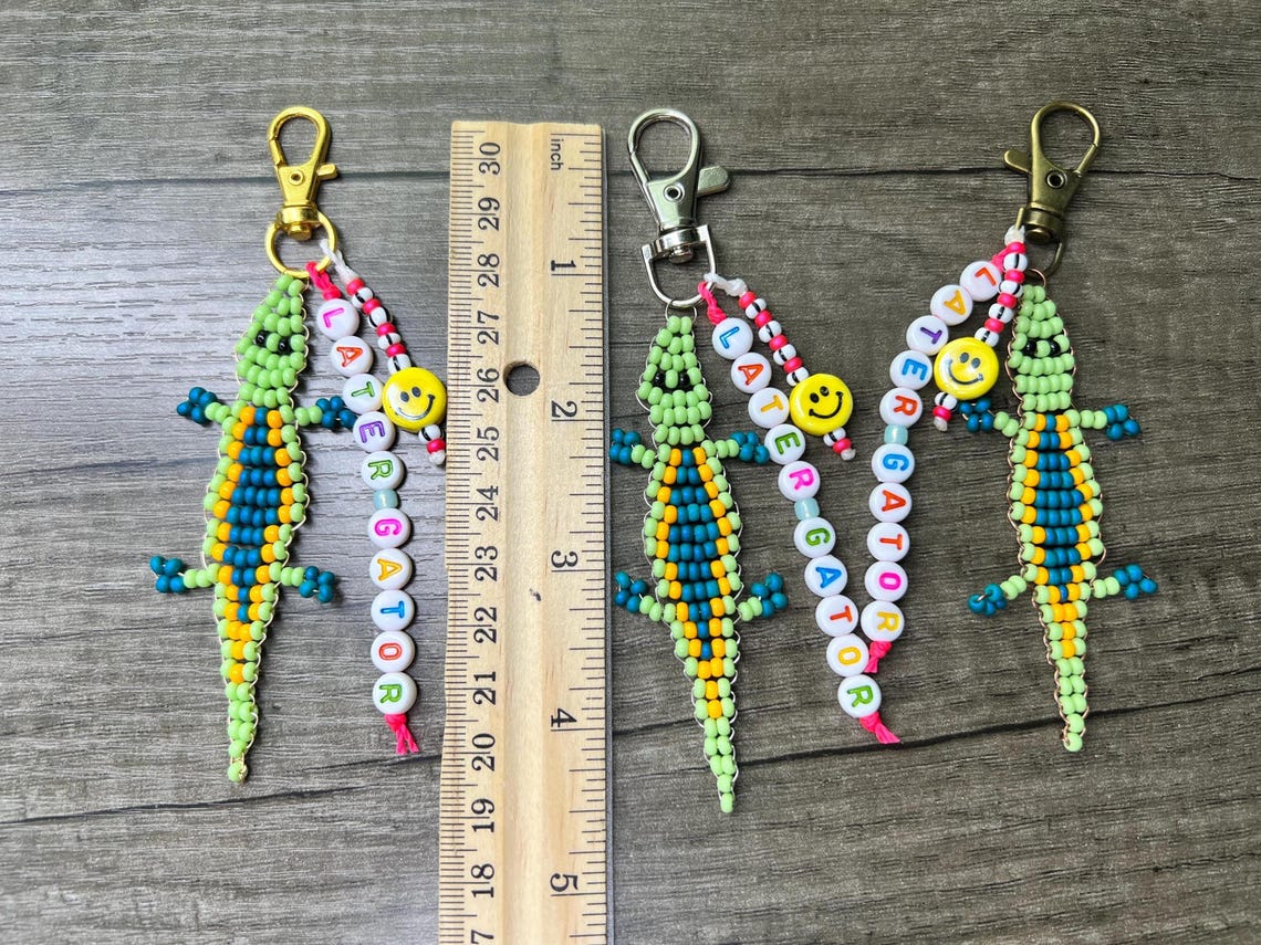 Beaded Alligator Keychain: 'later Gator' Bag Charm With Smiley Face - Etsy