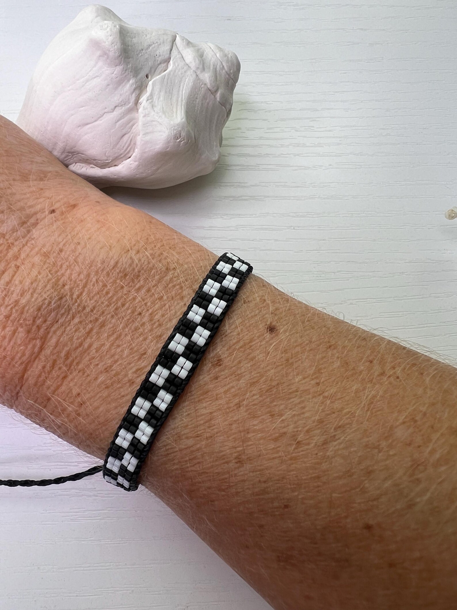 Checkered Beaded Bracelet: Color Block Loom Bracelet, Square Bracelet ...