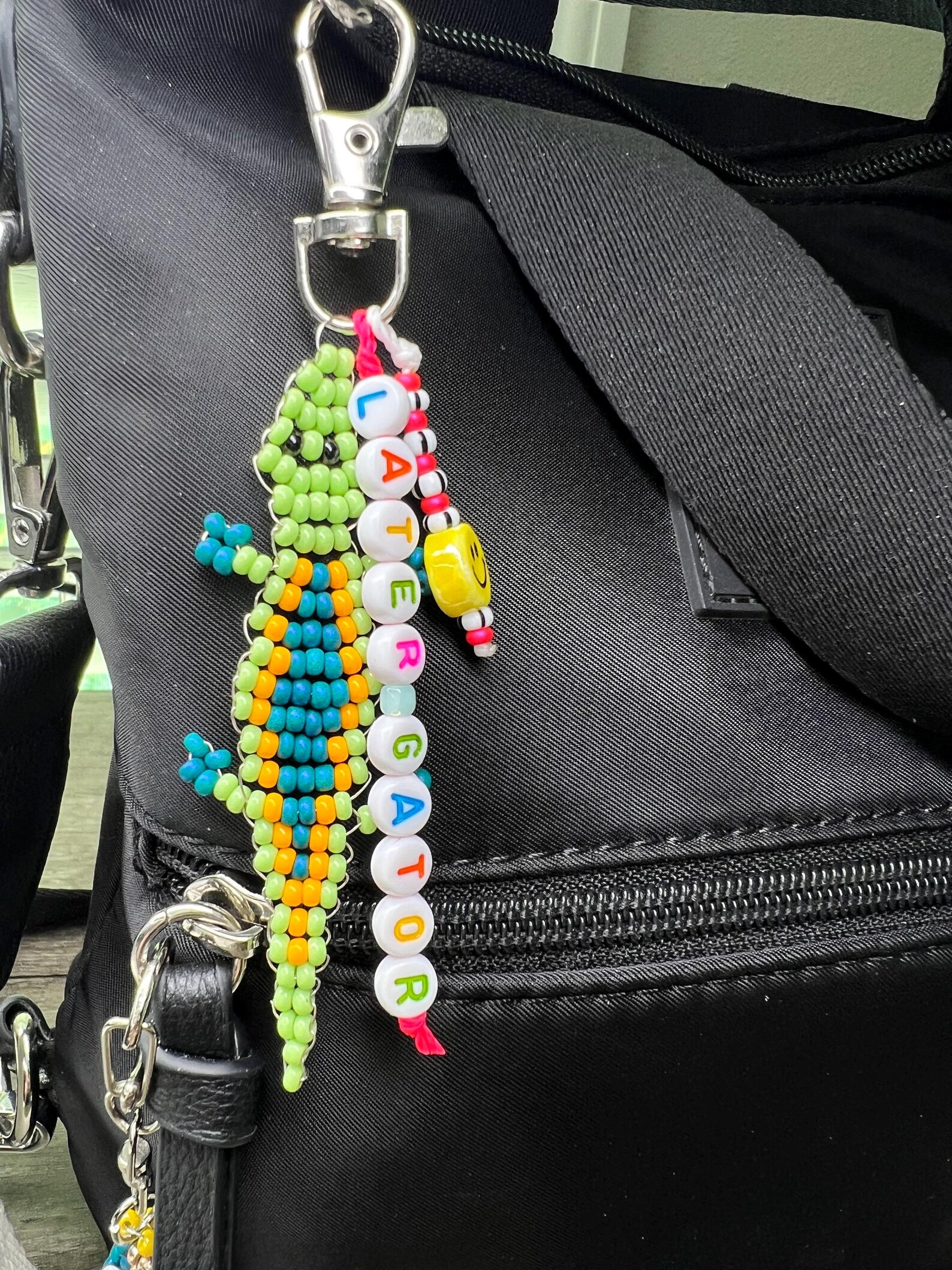 Beaded Alligator Keychain: 'later Gator' Bag Charm With Smiley Face - Etsy