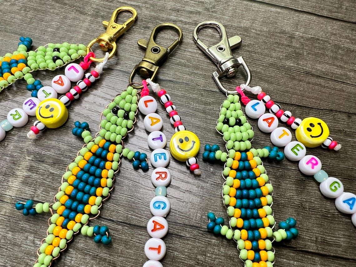 Beaded Alligator Keychain: 'later Gator' Bag Charm With Smiley Face - Etsy