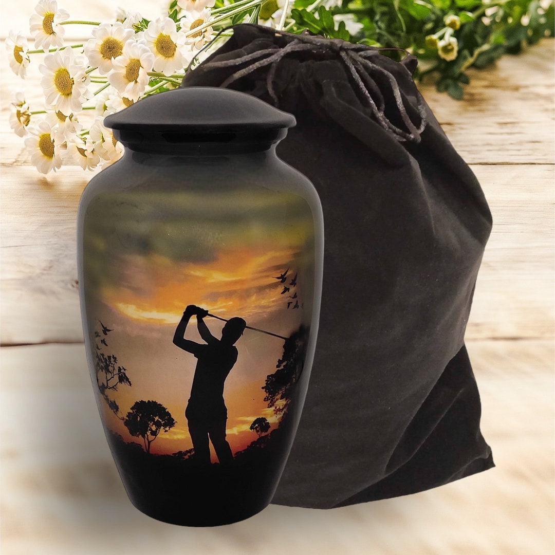 Akanksha Arts Cremation Urn, Burial Urns. Lovely Golfer Golf Design ...