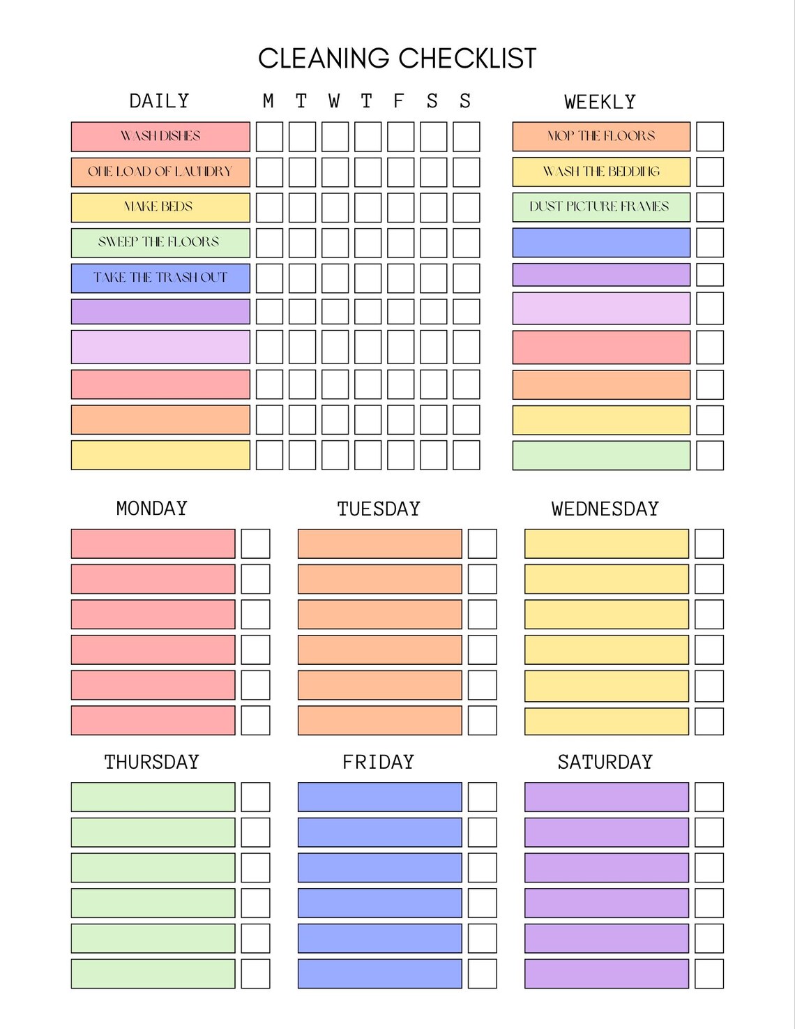EDITABLE Cleaning Charts - Etsy