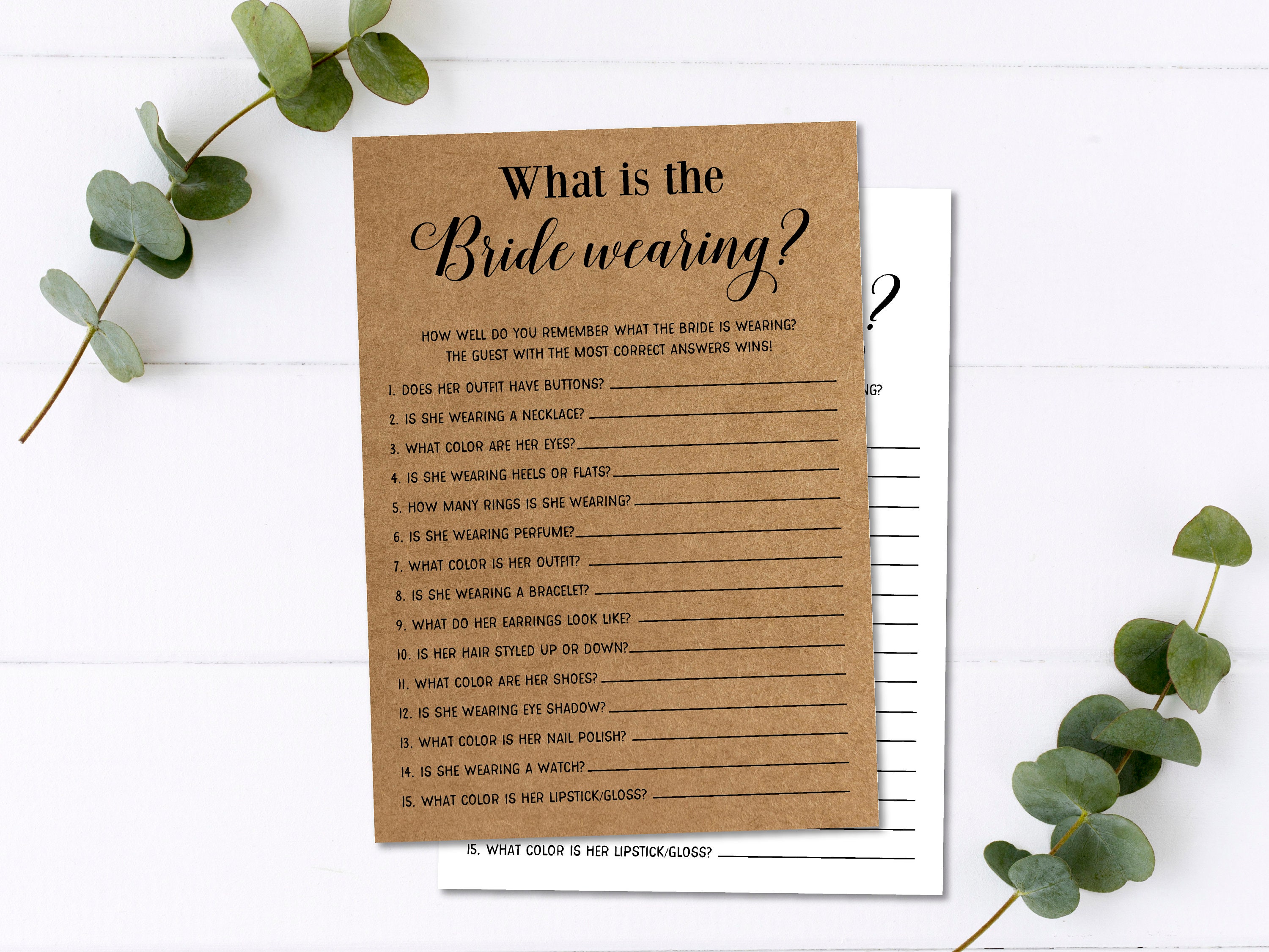 What is the Bride Wearing Printable Bridal Shower Games Kraft - Etsy