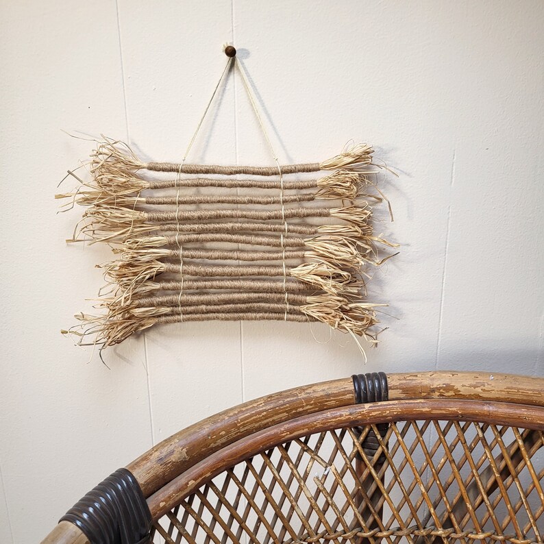Tan Wool Wrapped Raffia Wall Hanging - Etsy