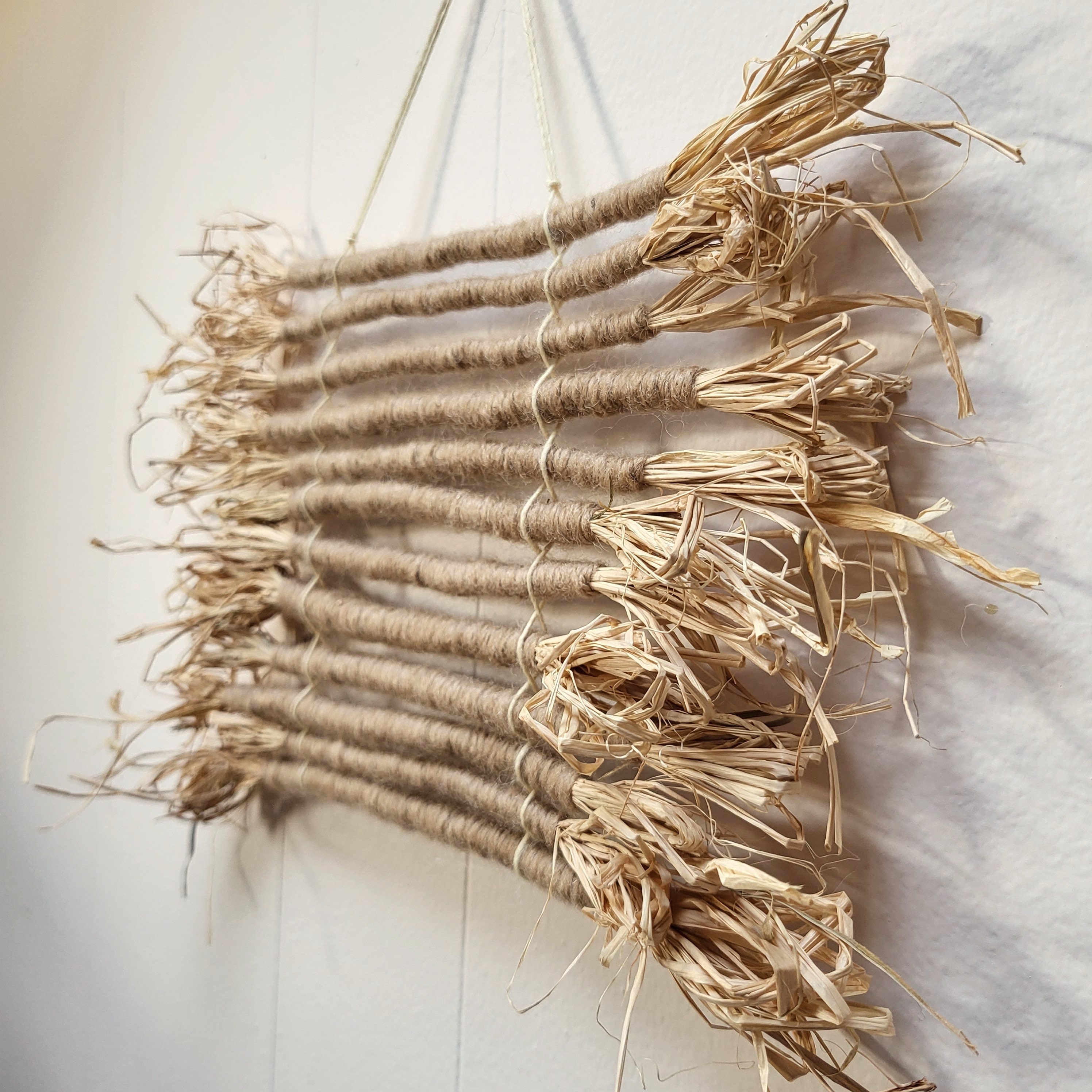 Tan Wool Wrapped Raffia Wall Hanging - Etsy