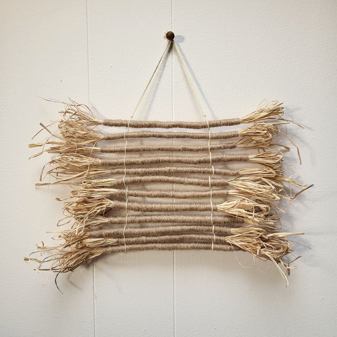 Tan Wool Wrapped Raffia Wall Hanging - Etsy