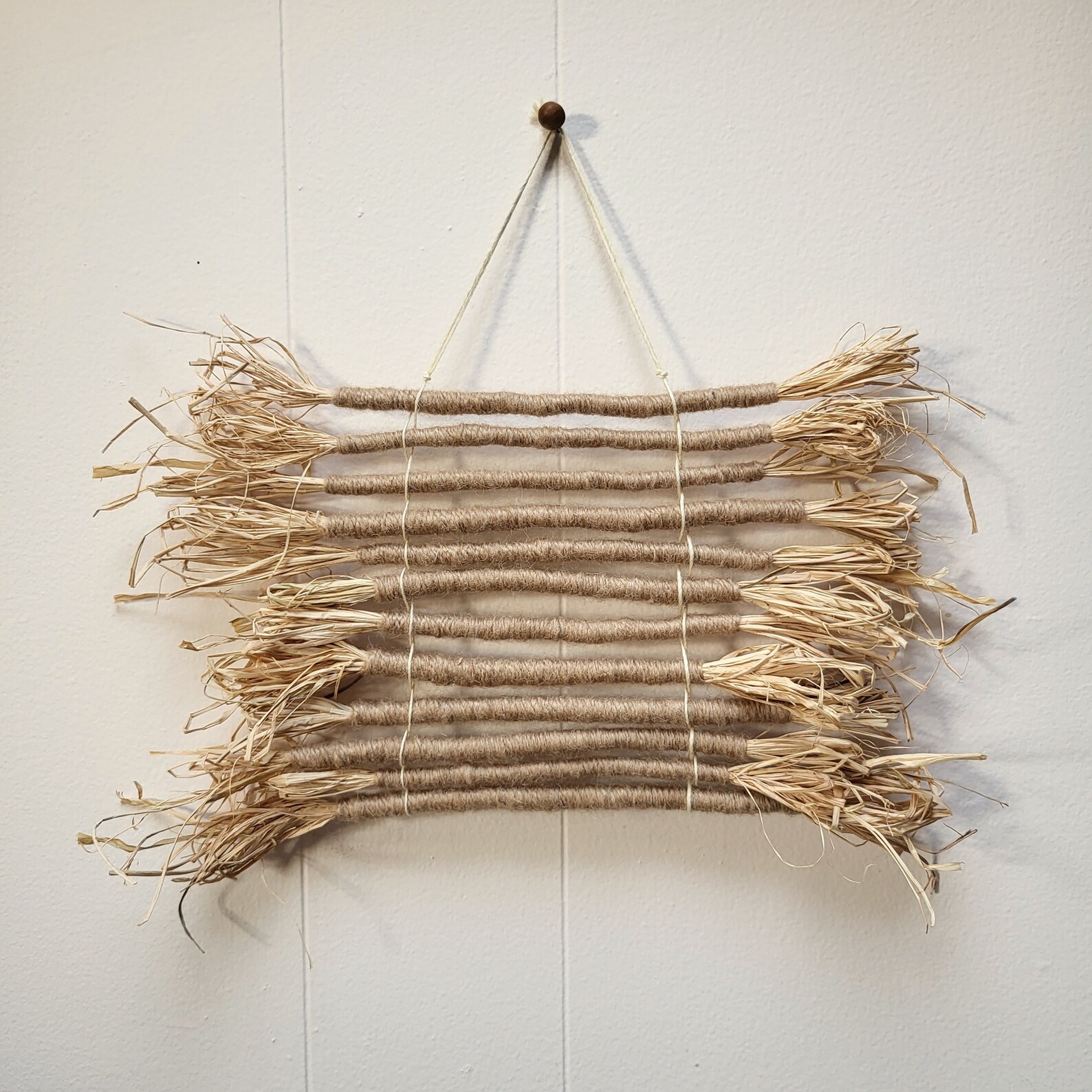 Tan Wool Wrapped Raffia Wall Hanging - Etsy