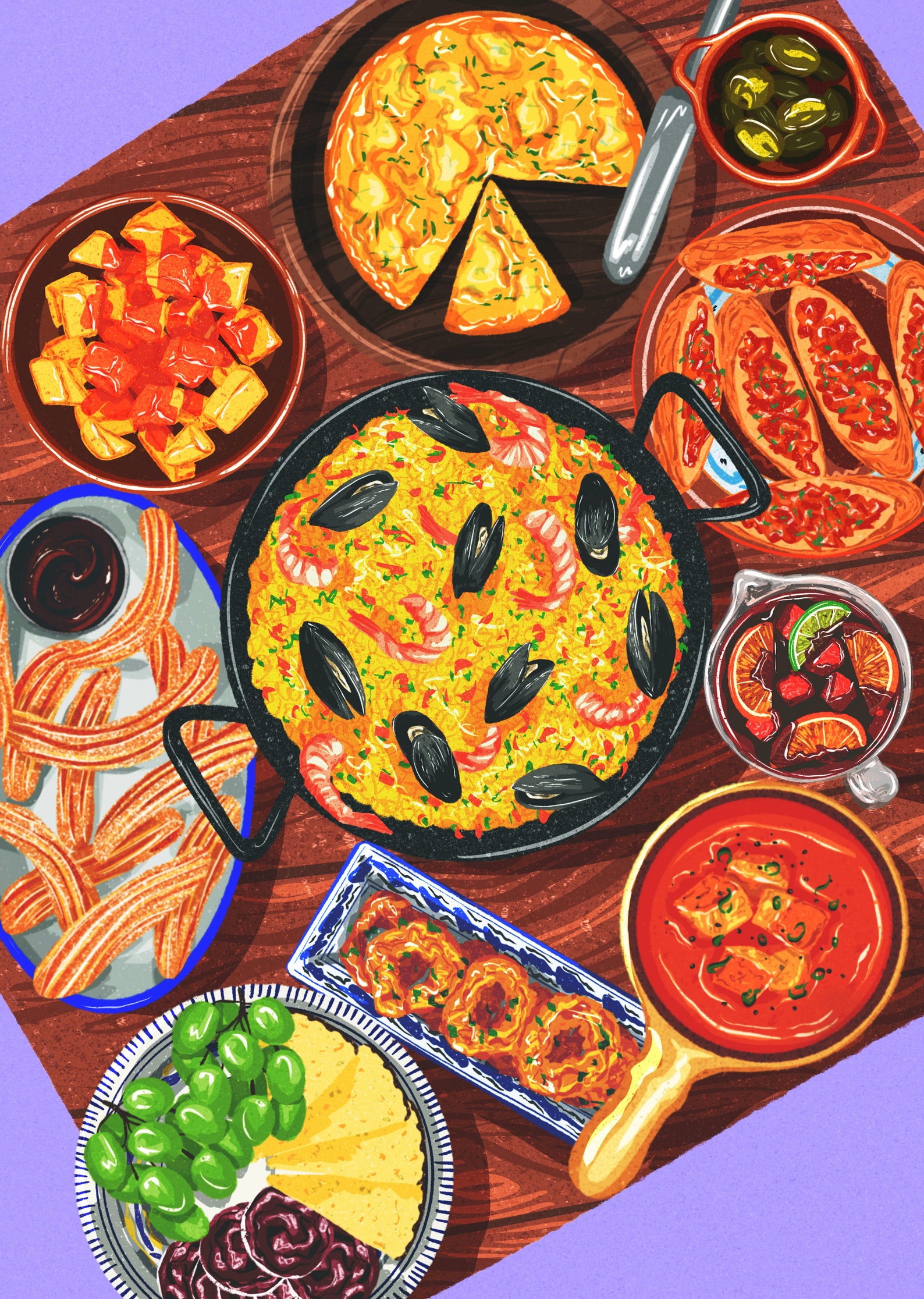 Spanish Food Art Print | Traditional Spanish Food Illustration | Food ...
