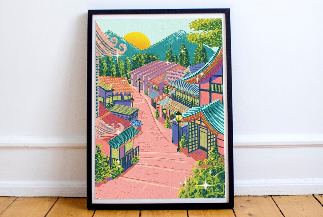 Japan Art Print Traditional Japanese Village Japanese Street A4 A3 ...