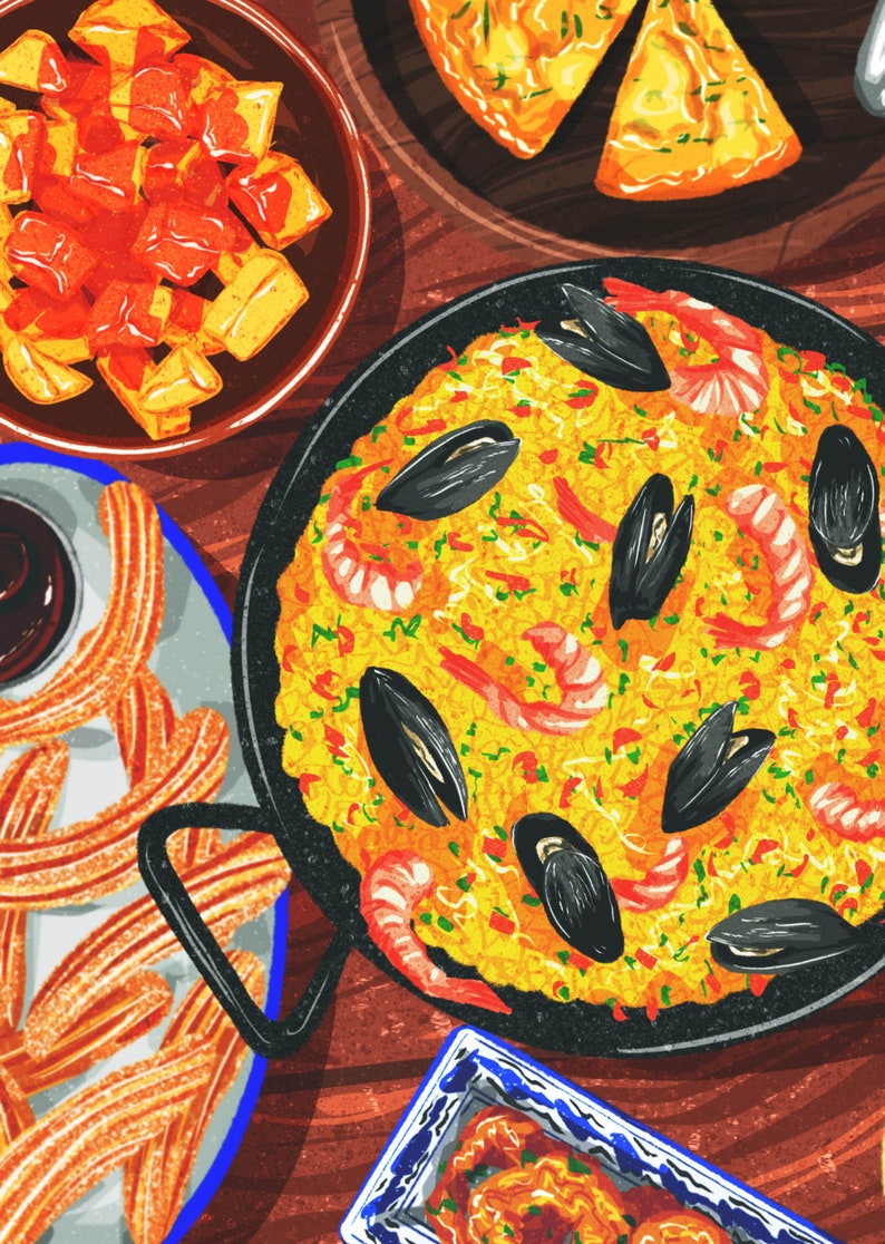 Spanish Food Art Print Traditional Spanish Food Illustration | Etsy
