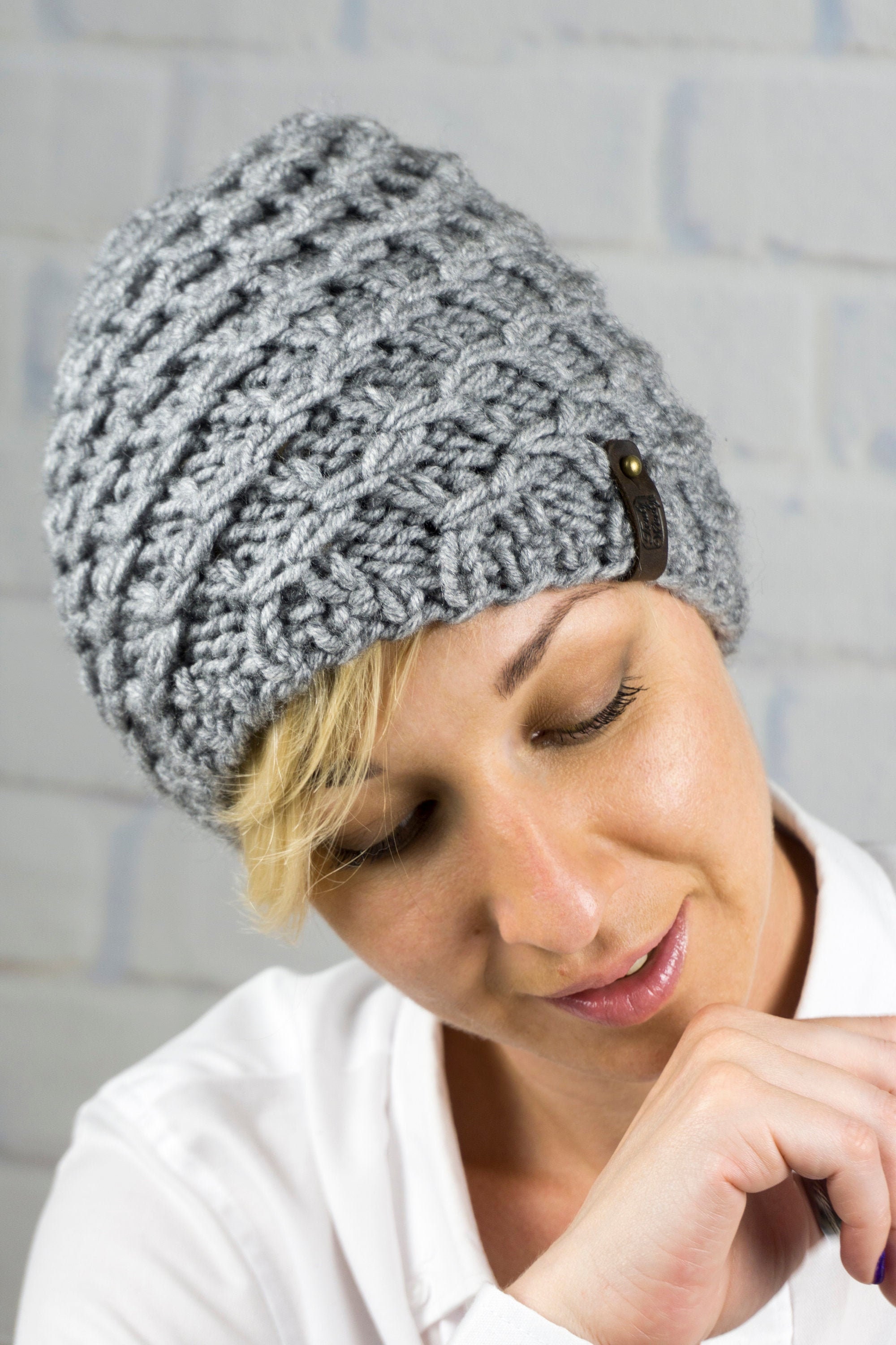 Knit Winter Chunky Light Grey Hat Wool Warm Beanie Hand - Etsy