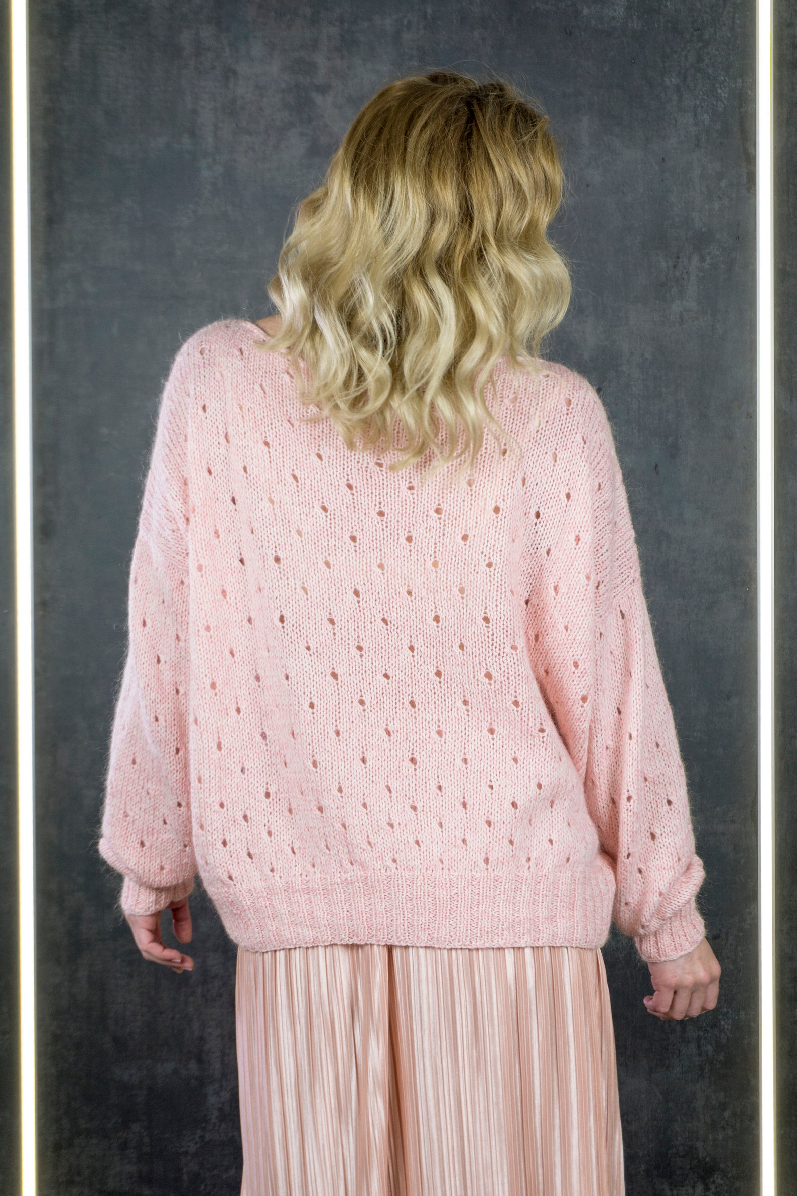 Cozy Hand-knitted Merino Wool off the Shoulder Sweater: Fluffy Pink ...