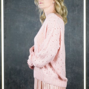 Cozy Hand-knitted Merino Wool off the Shoulder Sweater: Fluffy Pink ...