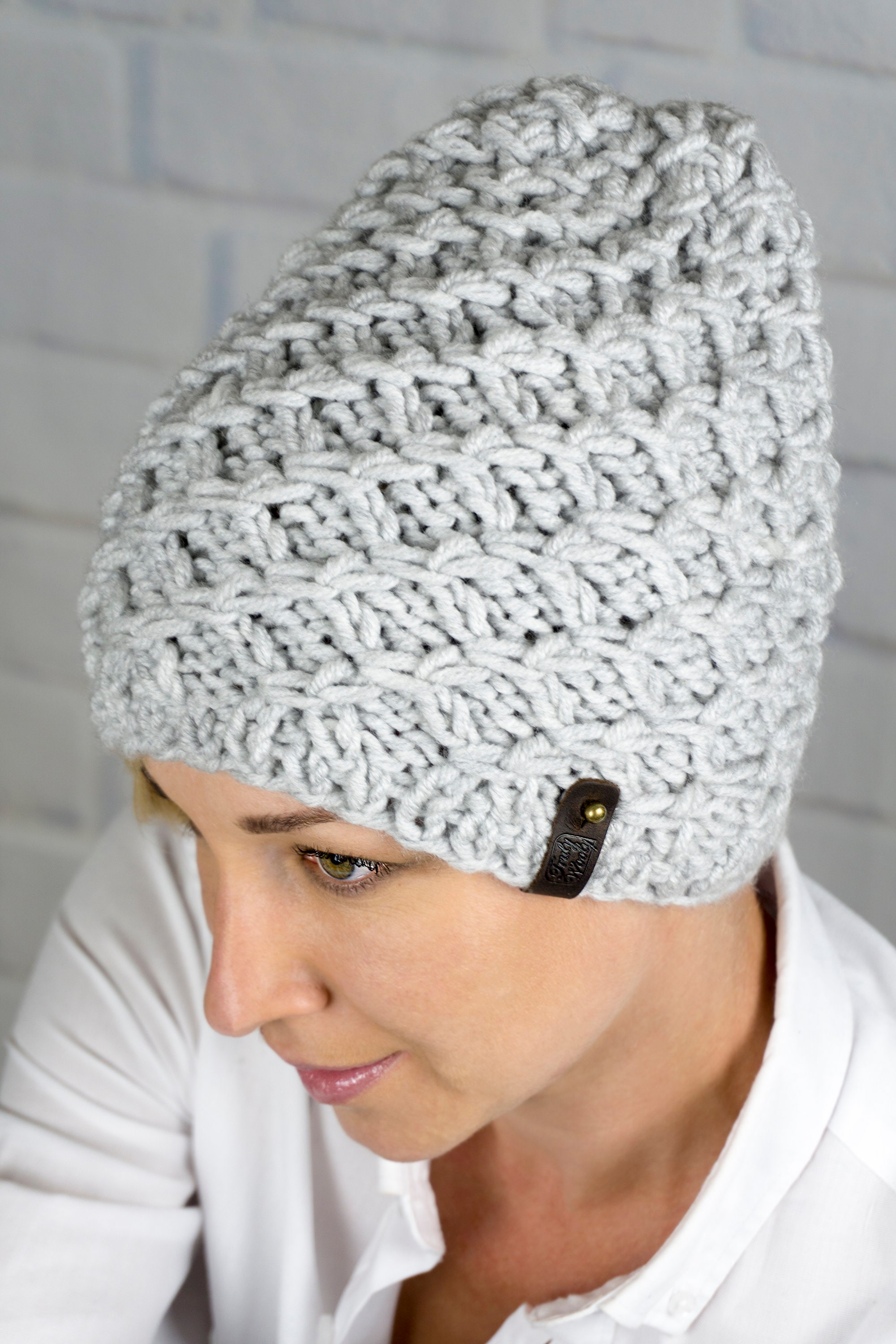 Knit Winter Chunky Light Grey Hat, Wool Warm Beanie, Hand Knitted Women ...