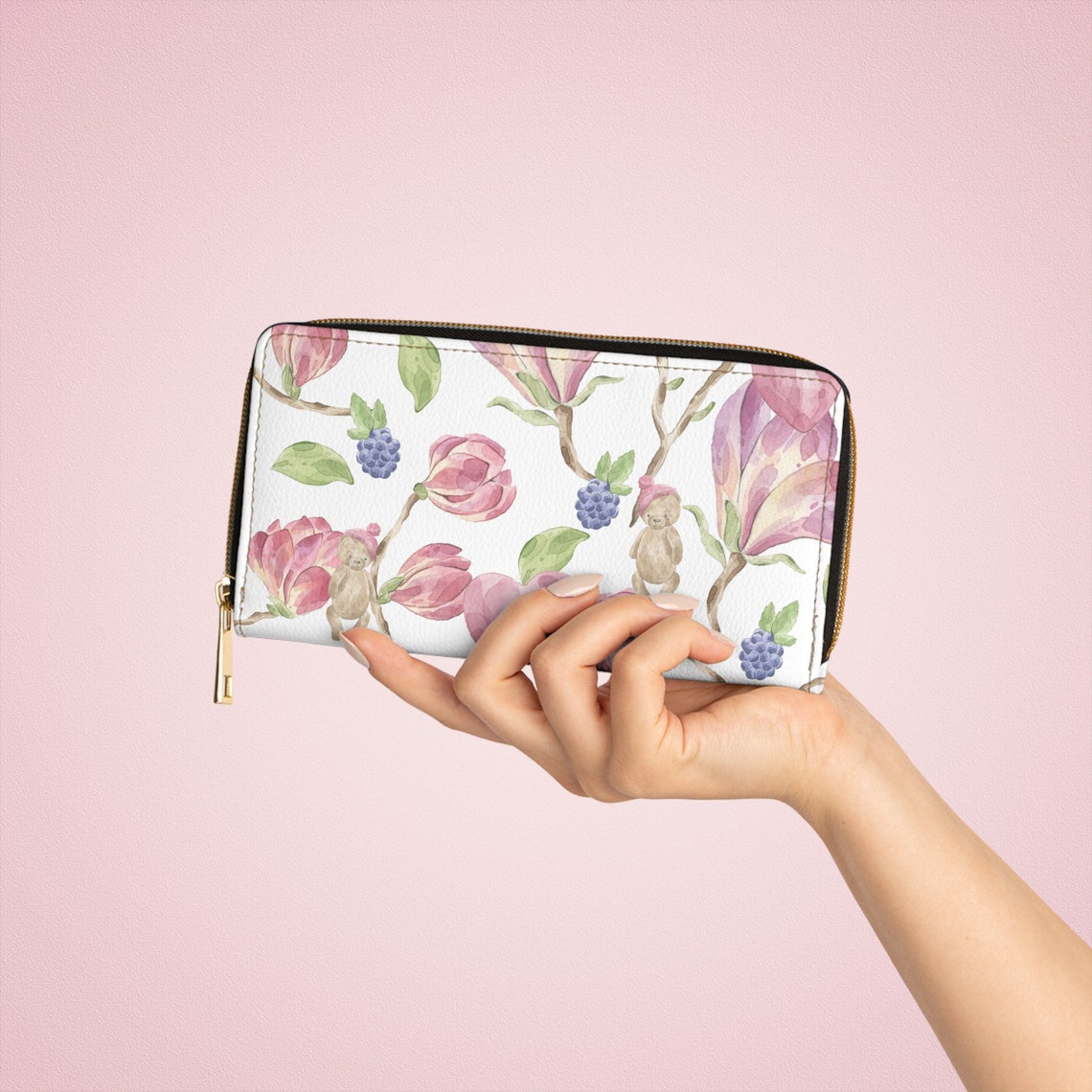 Pink and White Flowered Zipper Wallet - Etsy