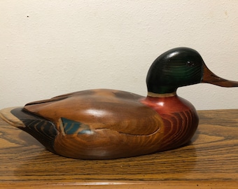 Tom Taber Vintage Ducks Unlimited Wooden Box With Wooden Carved Mallard ...