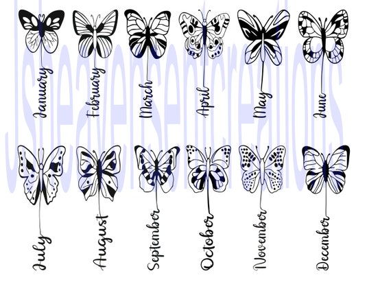 Birth Month Butterflies Black Outline SVG Mom Grandmas | Etsy UK