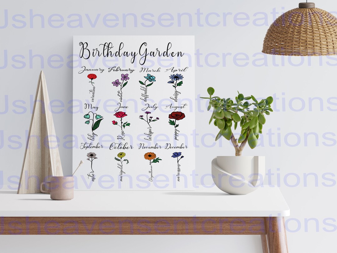 Birthday Garden Printable, Colored Birth Month Flowers for Printing on ...